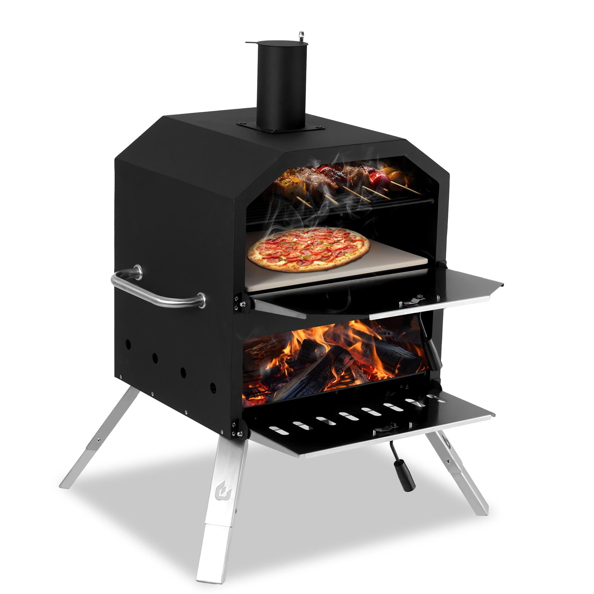 2-Layer Outdoor Pizza Oven Wood Fired Pizza Maker Outside Pizza Grill ...