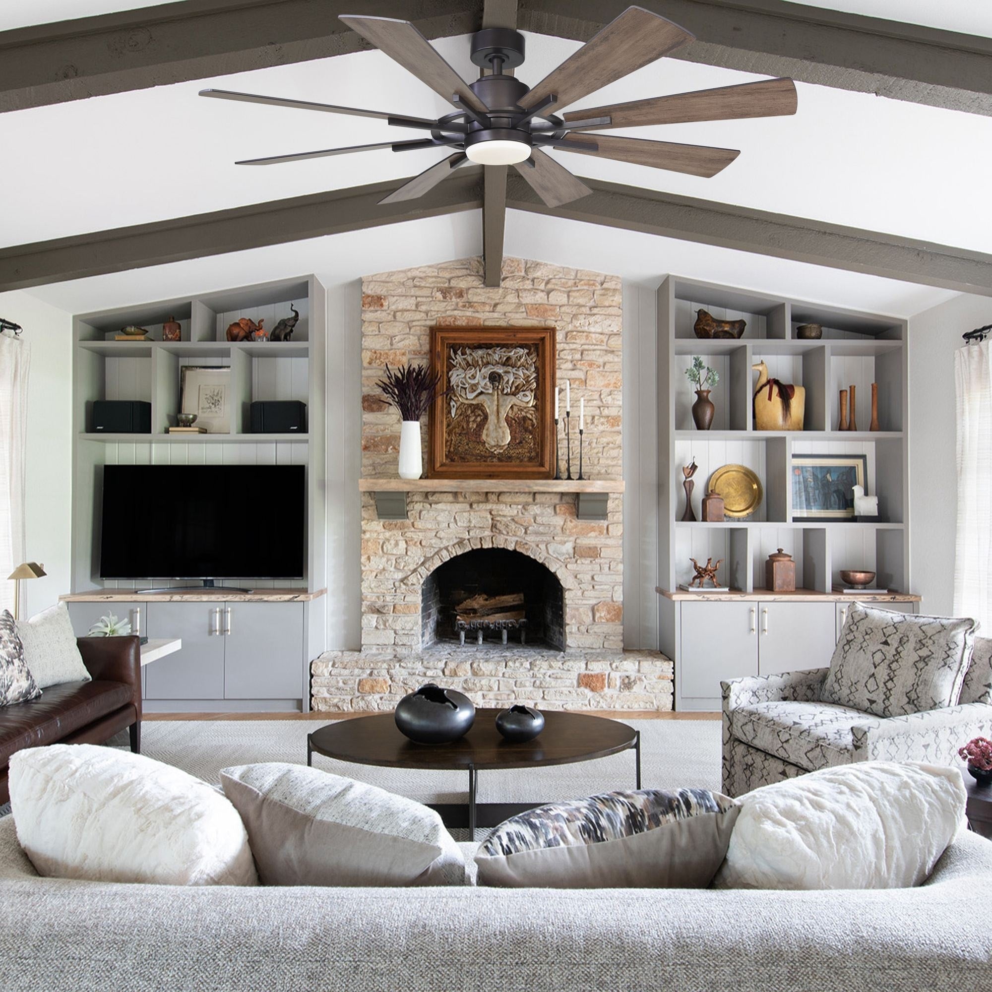 60 Oil-rubbed Bronze Large Windmill Ceiling Fan with Light and Remote ...