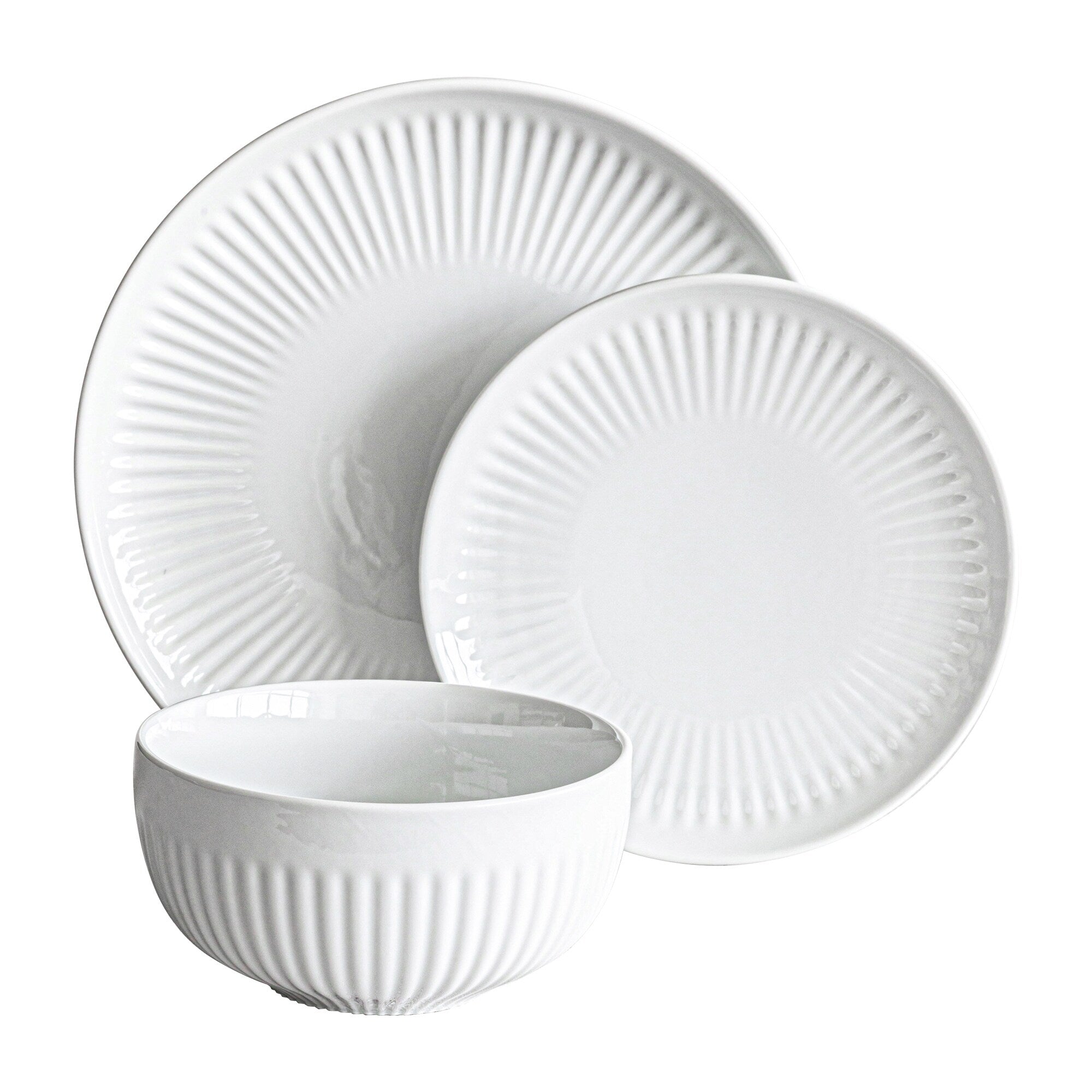 Over and Back White Porcelain 24pc Fluted Dinnerware Set – Weave Origin